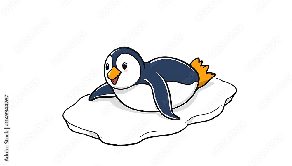 “Adventurous Penguin Sliding on Ice Outline Only, Fill Color, Thicker ...