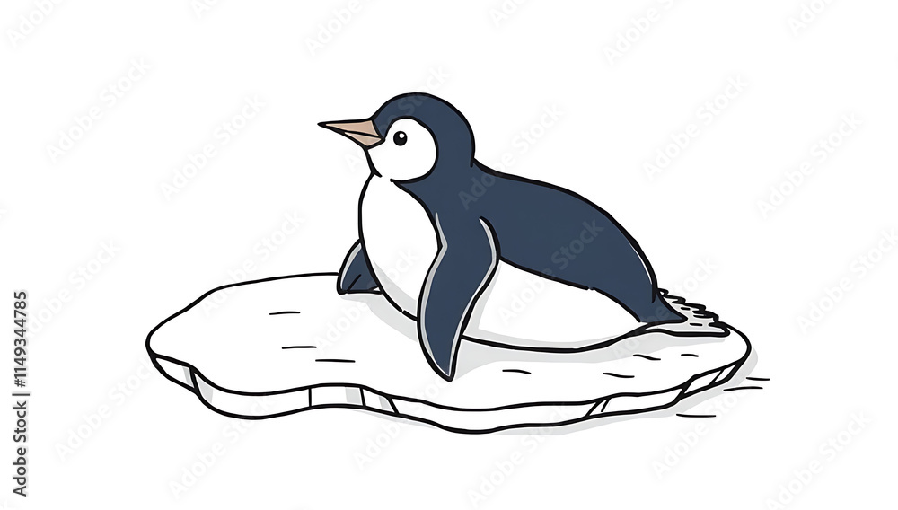 “Adventurous Penguin Sliding on Ice Outline Only, Fill Color, Thicker ...