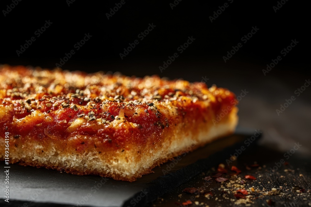 Delicious Sicilian Pizza Slice Closeup Photography A mouthwatering ...