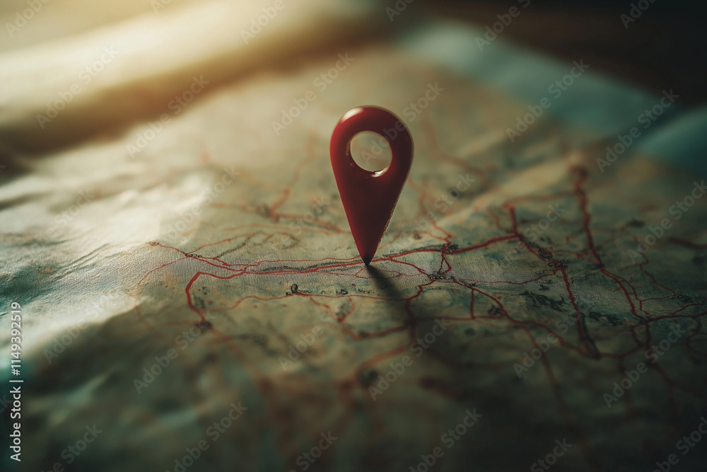 Find your way. Location marking with a pin on a map with routes ...