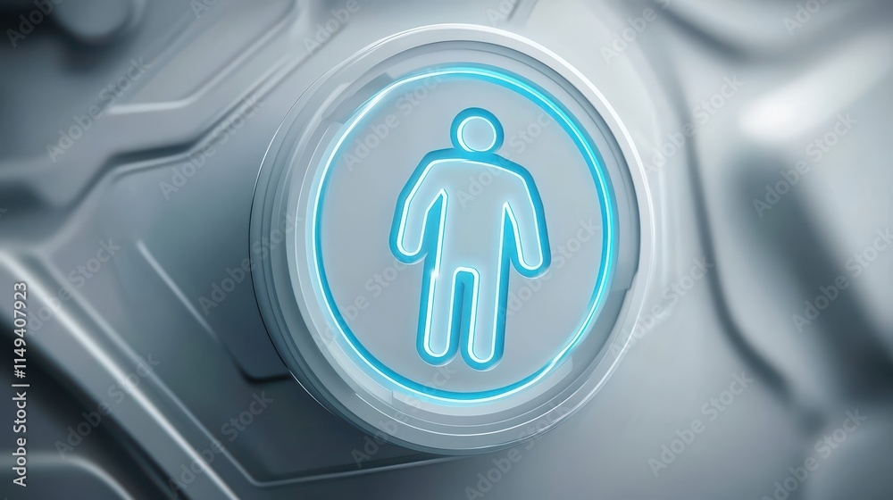Blue button icon with person symbol, access and user interface design ...