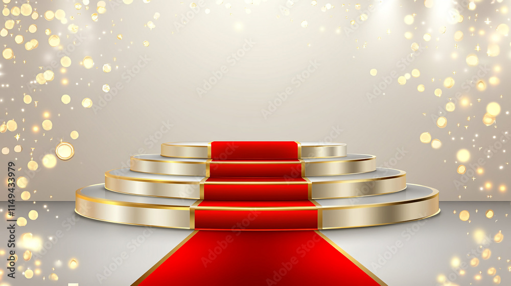 Elegant red carpet stage with golden accents ready for an event. Stock ...