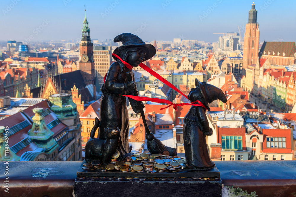 Sculpture Witches Tekla and Martynka dwarfs with coins against amazing ...