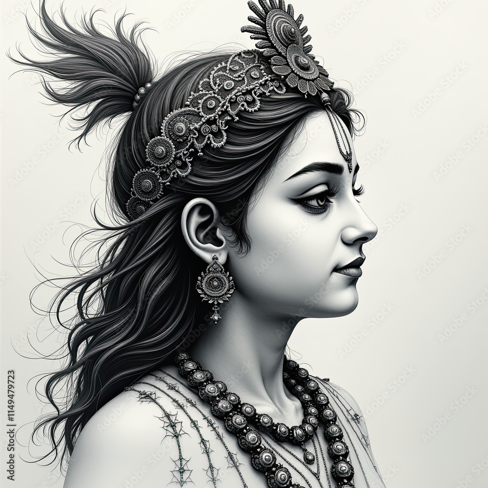 Fractal-style sketch of Lord Krishna with his image breaking into ...