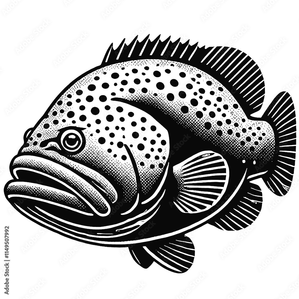 Giant grouper vector black and white Stock Illustration | Adobe Stock