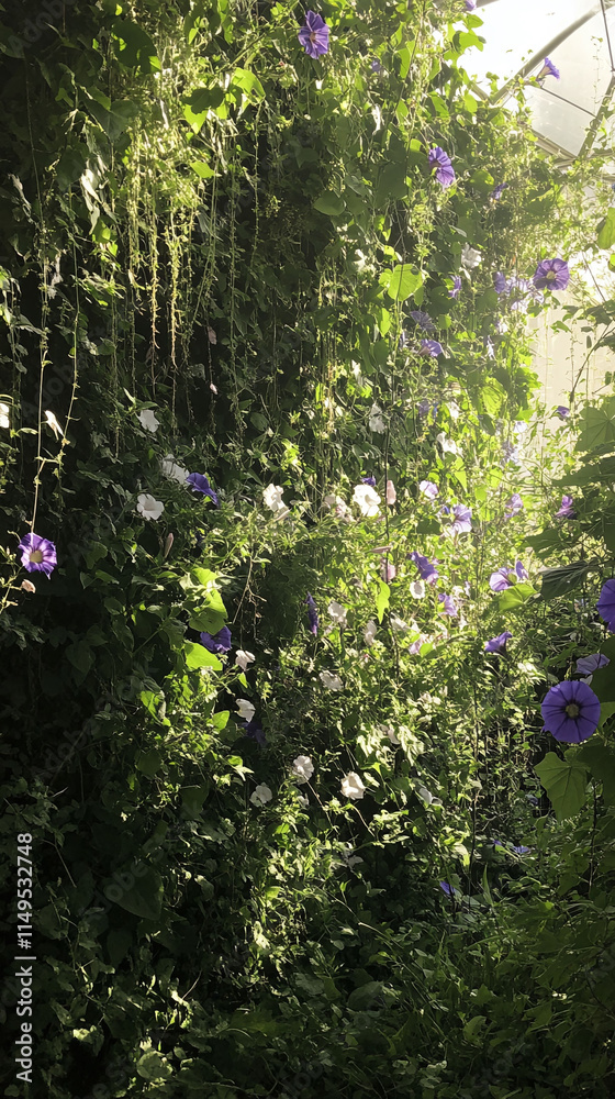 garden completely overrun by invasive morning glory vines choking the ...