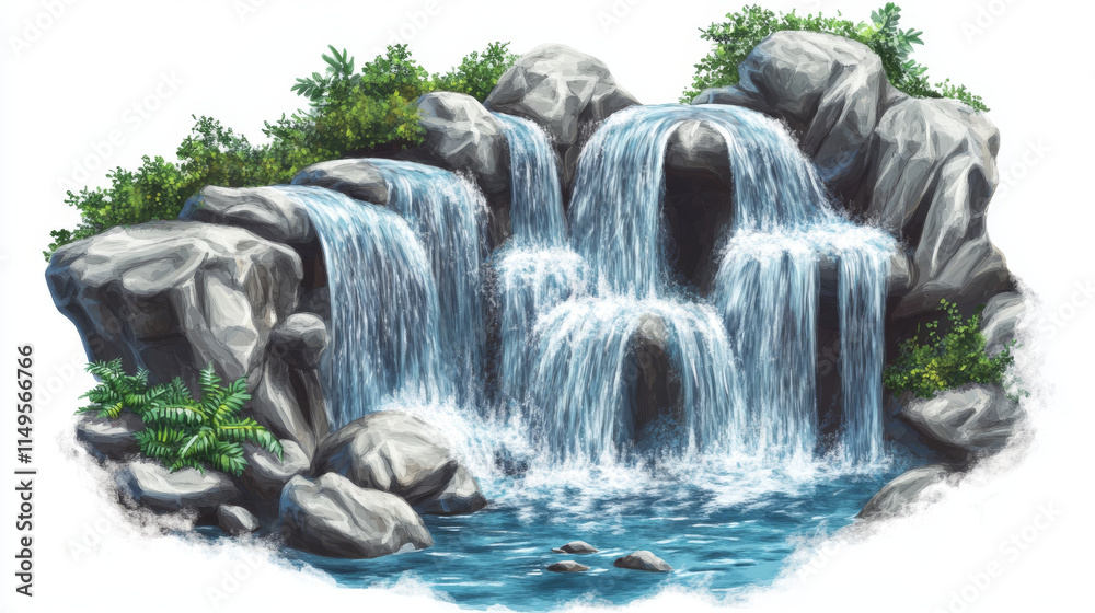 Waterfalls isolated on transparent background. Vector realistic river ...