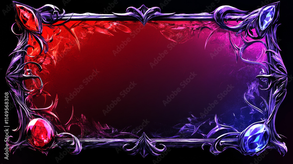 Medieval rpg game ui button frame with snow cap. Isolated winter border in red and purple ...