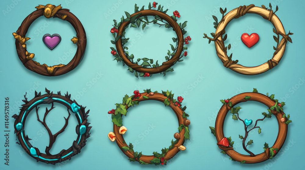 Stock-Illustration „Round ui game avatar frames, elegant fantasy ...