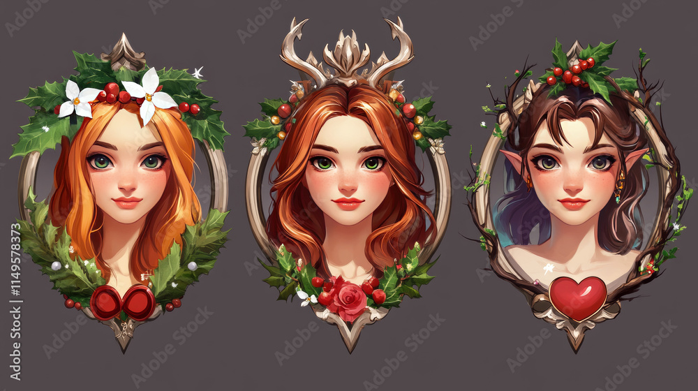 Round ui game avatar frames, elegant fantasy circles with curve ornate ...