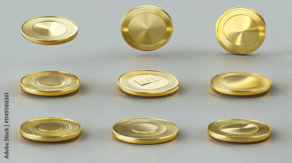 Golden coin 3d in different angles of rotation. Realistic vector set of ...