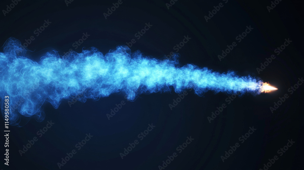 Blue fire jet launch smoke trail vector effect. 3d rocket speed cloud ...