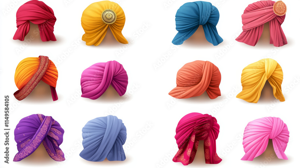 Turbans, indian and arab headdress for man and woman. Vector realistic ...