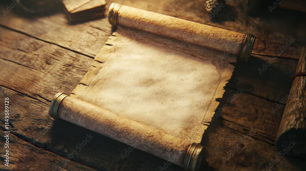 Old parchment scroll for magic ui game cartoon. Papyrus paper roll with ...