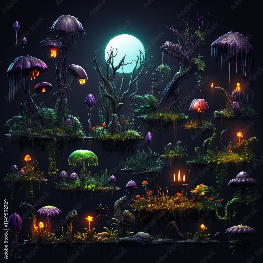 Detailed Mushroom Sprite Sheet for RPG Game Design and Assets Stock ...