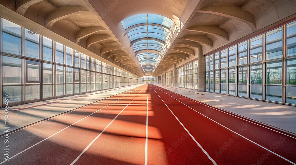 Indoor running track inside a modern athletic facility with abundant ...