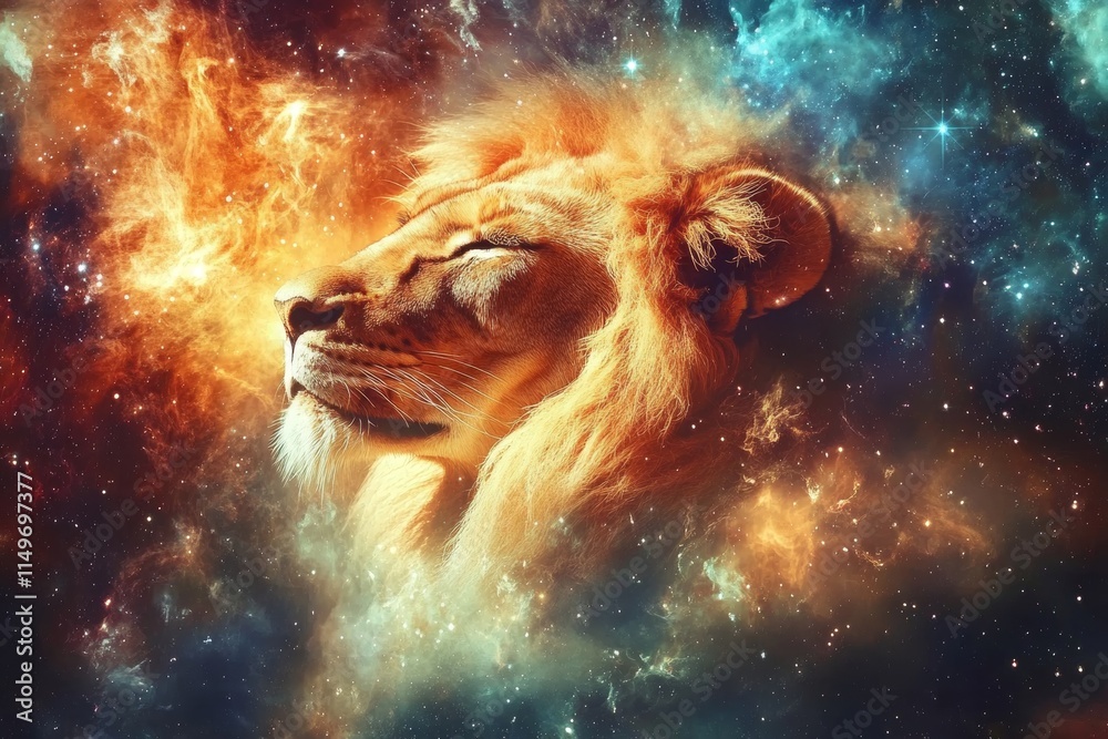 Astrological representation of leo amidst cosmic nebula and natal chart ...