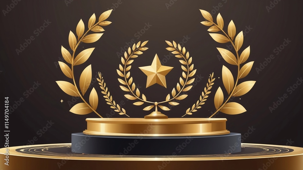 Gold award podium with laurel wreath vector illustration. Luxury ...