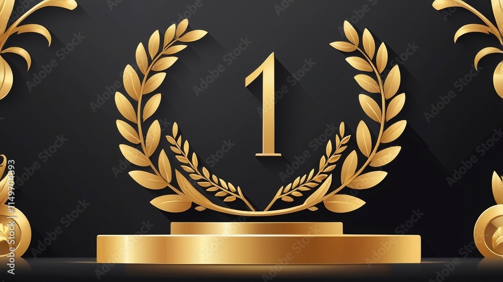 Gold award podium with laurel wreath vector illustration. Luxury ...