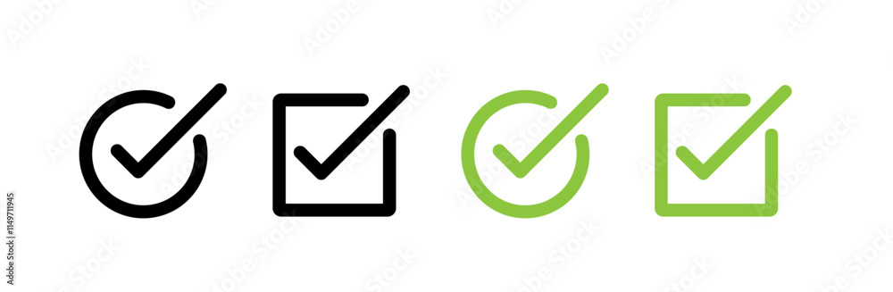 check box icon with correct, accept checkmark icons green tick box, checklist circle frame ...