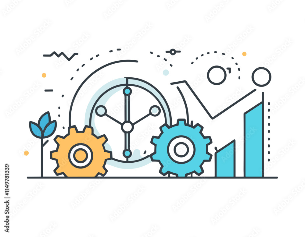 Outline icon increase productivity, manufacturing analyse, capacity ...