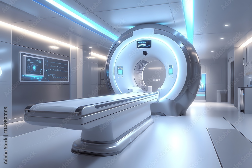 Hospital radiology room with 3d rendering mri scanner machine Stock ...
