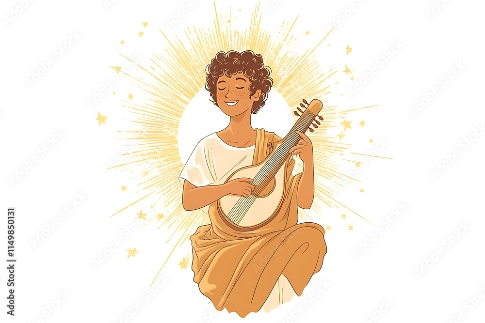 Apollo, the Greek god of the sun, music, poetry, and prophecy, depicted ...