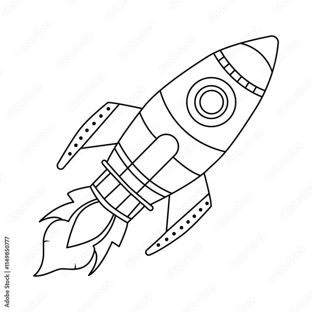 Rocket Hand drawn single line art coloring page for kids vector outline ...