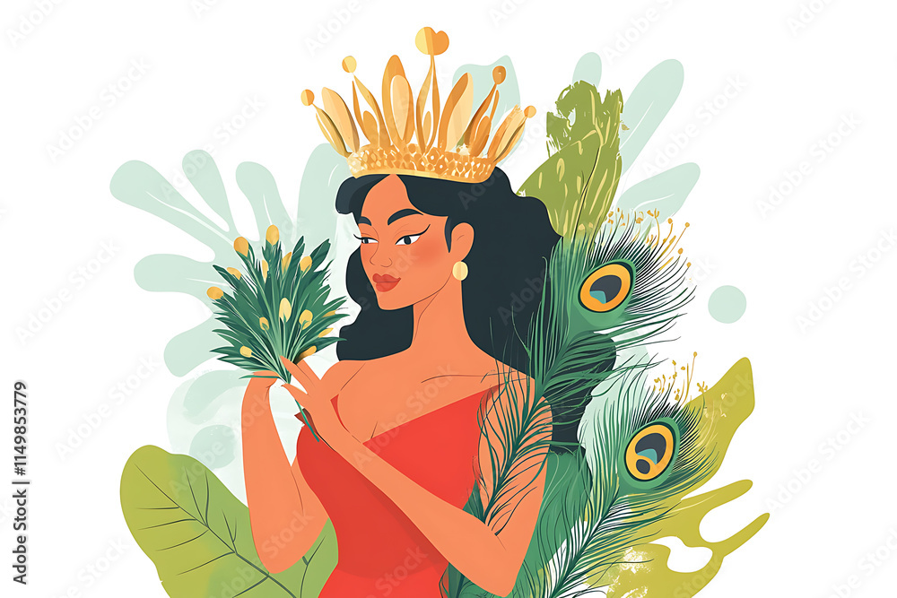 Hera, the Greek goddess of marriage, women, and family, depicted in an elegant pose with a ...