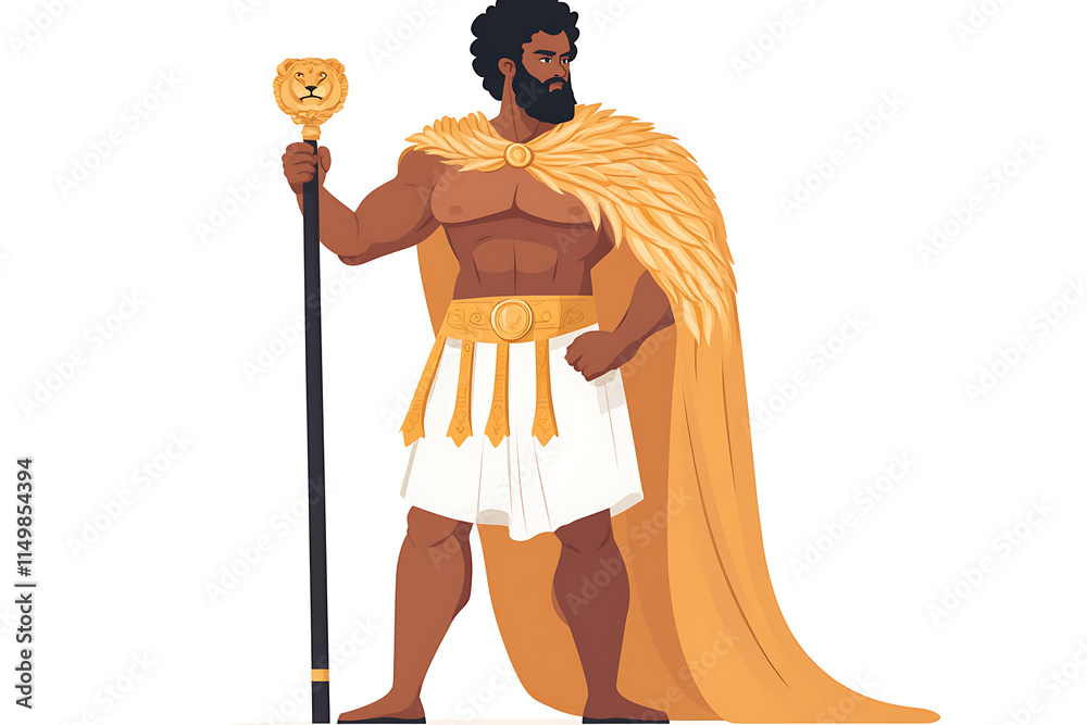 Hercules, the legendary son of Zeus, depicted with his iconic lion skin ...