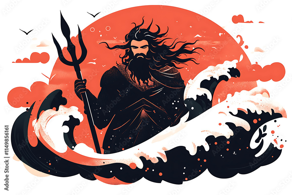 Poseidon, the Greek god of the sea, earthquakes, and horses, portrayed ...