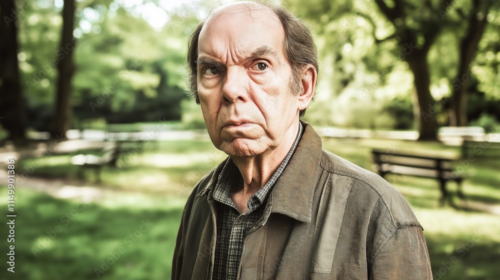 Elderly person standing alone, looking confused and uncertain ...