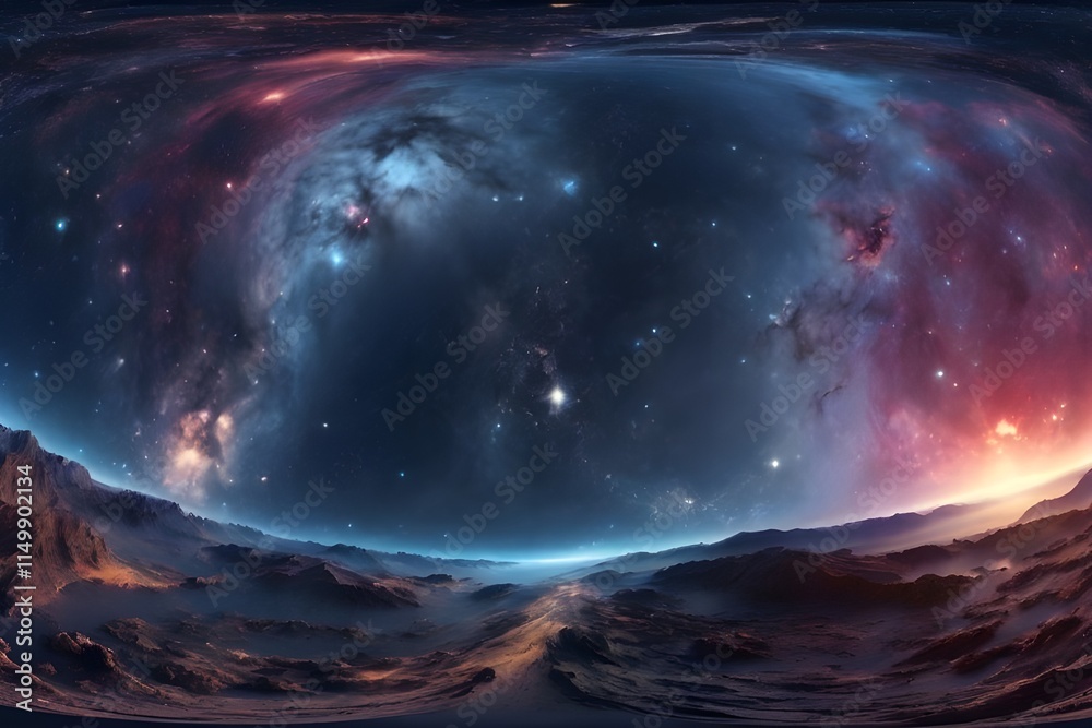 360 degree space background with nebula and stars, equirectangular ...