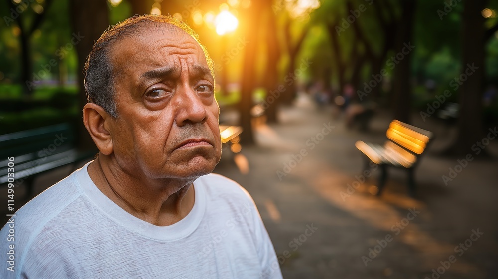 Elderly person standing alone, looking confused and uncertain ...