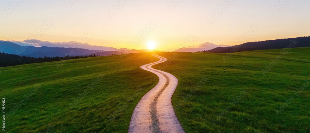 Sunrise on Winding Road, a vibrant dawn casts light on a meandering ...