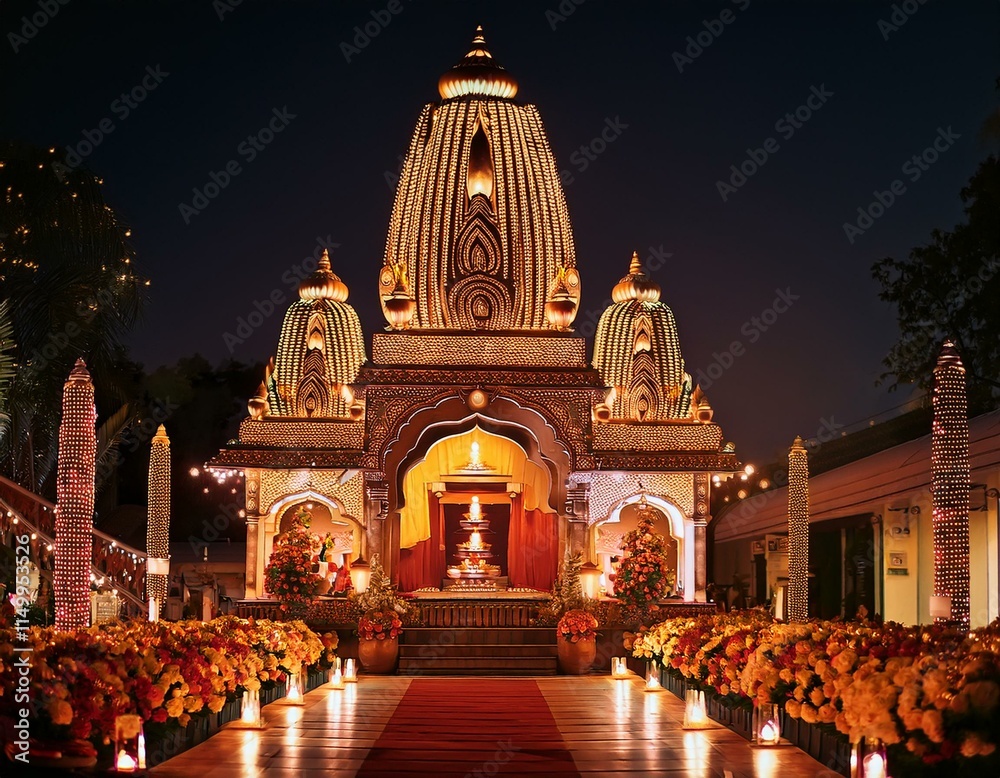 Generated image A beautifully decorated mandir (temple) with Diwali ...