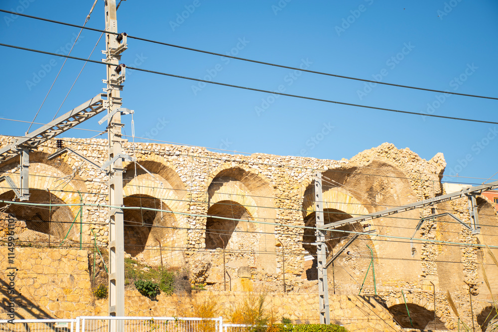 Roman colossal ruins of historic theater in Tarragona coast of Spain on ...