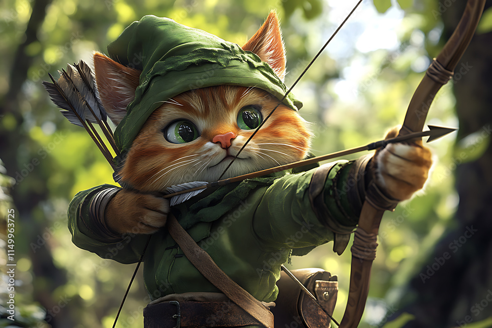 Adorable Archer Cat: A Digital Painting of a Cute Kitten Dressed as ...