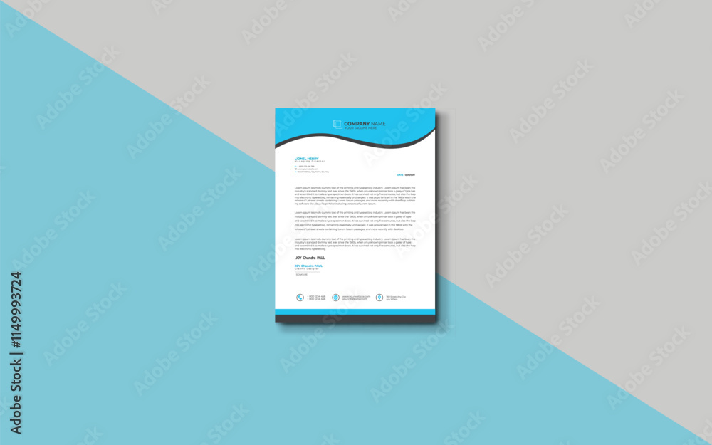 Vector letterhead template with clasp and lanyard. Modern letterhead template with flat user ...