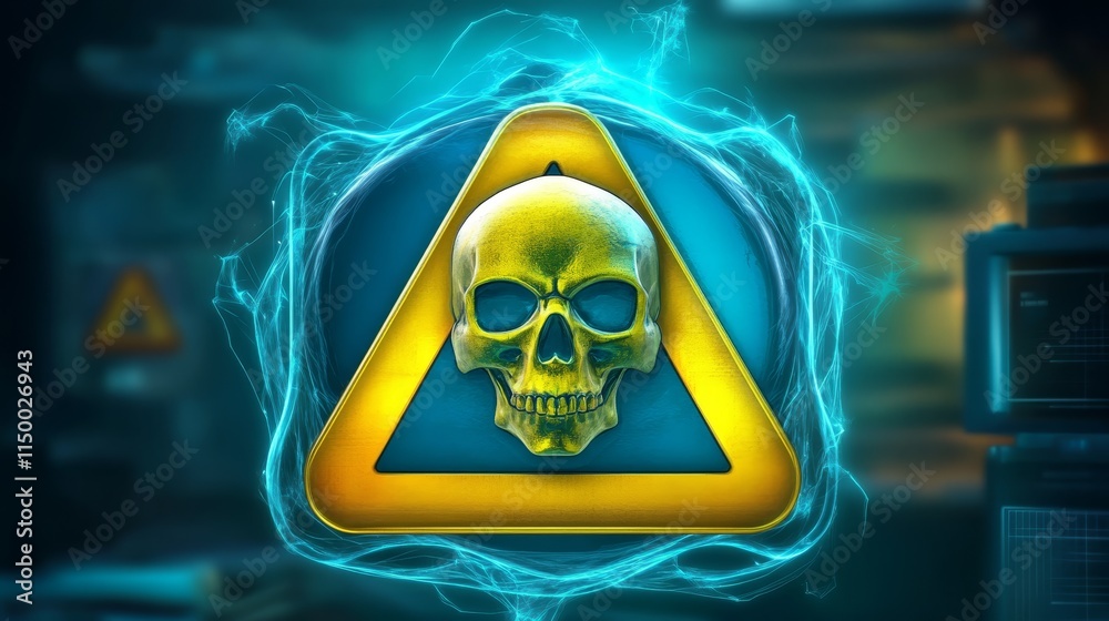 Cyber Skull Warning Sign Digital Danger Alert Stock Photo | Adobe Stock