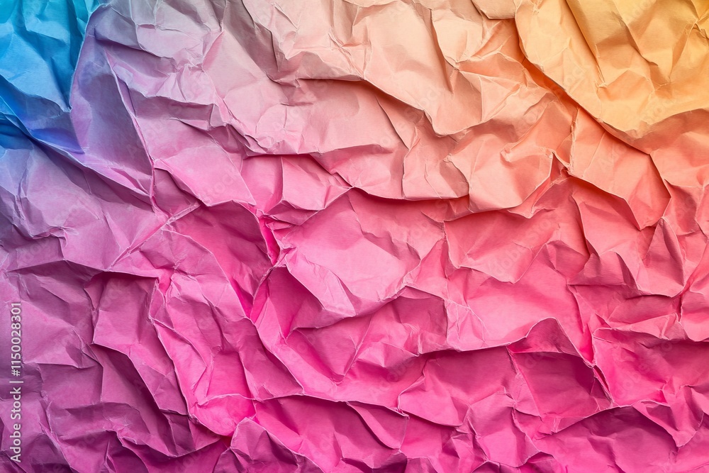 Crumpled holographic paper texture with sharp folds in vibrant shades ...