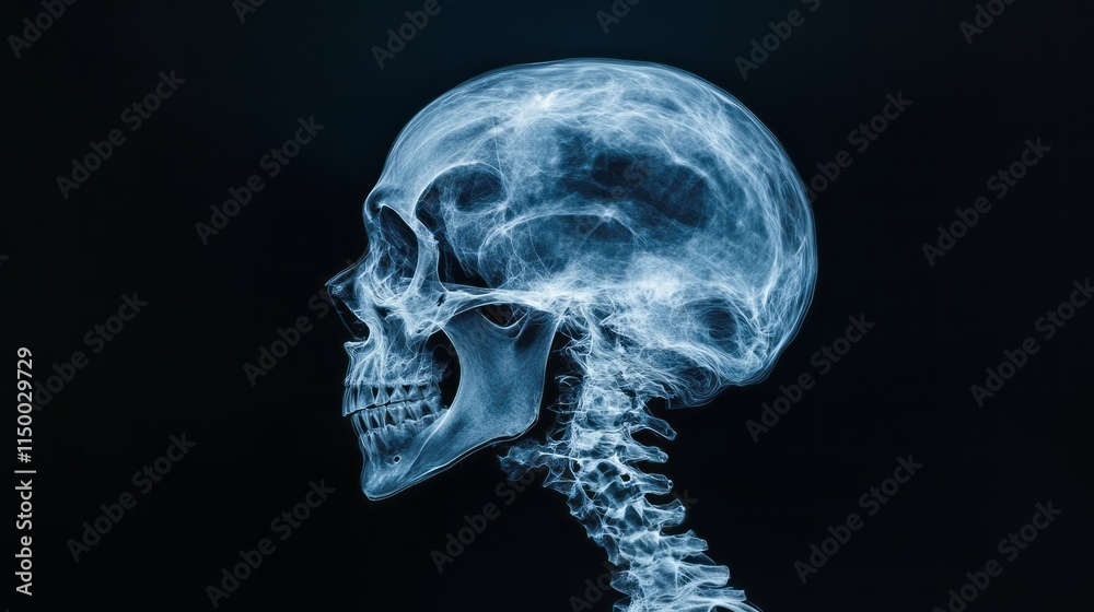 X ray scan of a human head spinning. Rotation of a skull X-ray ...