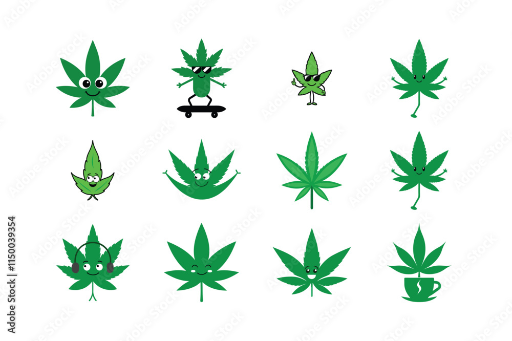 Cartoon Marijuana Leaf Clip art Vector Art and Illustration Bundle ...