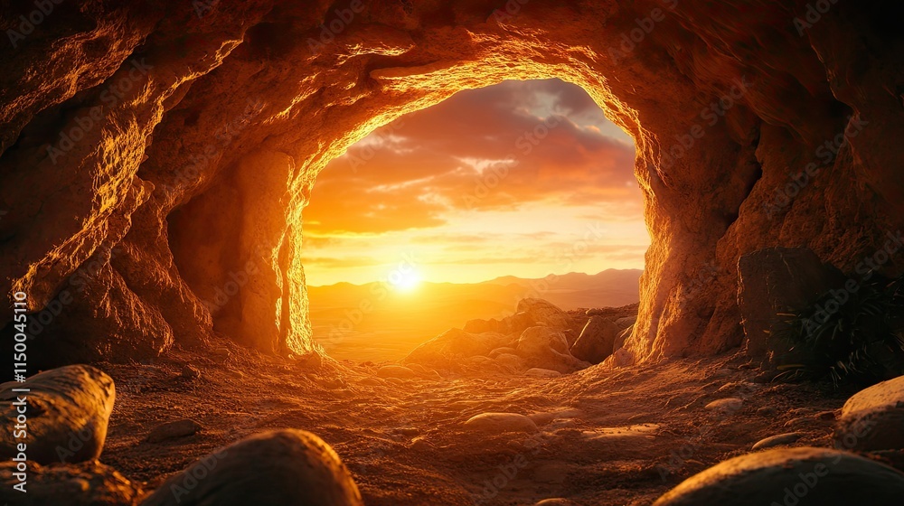 Jesus Christ Resurrection, Christian Easter Background. Empty tomb ...