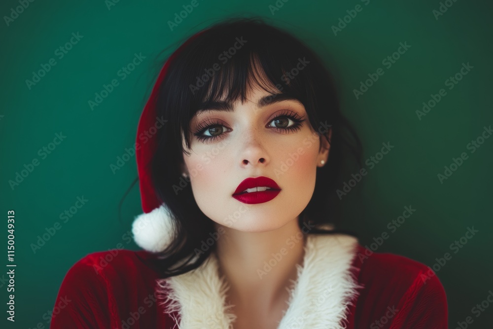 A Visually Striking Image Of A Lady Dressed In A Santa Hat Costume