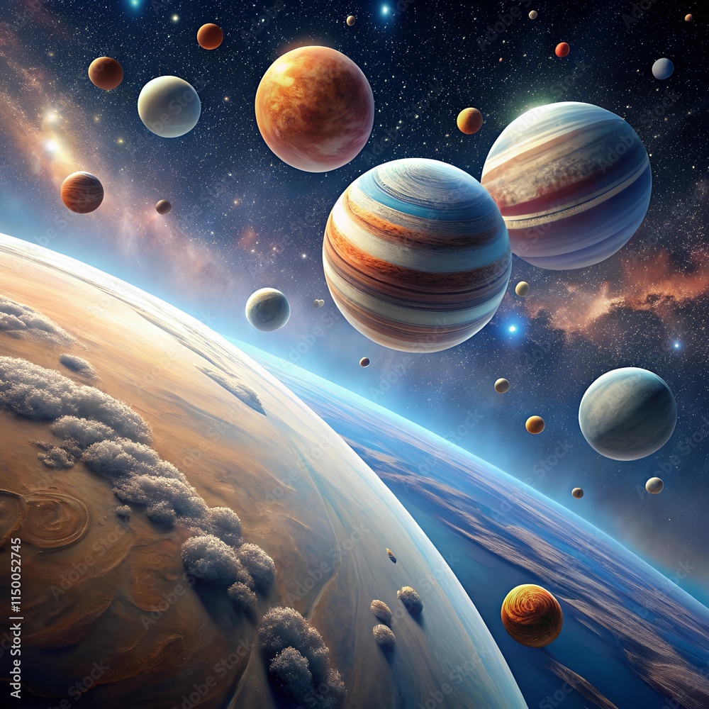 Ilustración de Stock Otherworldly space surreal planets giant fantasy ...