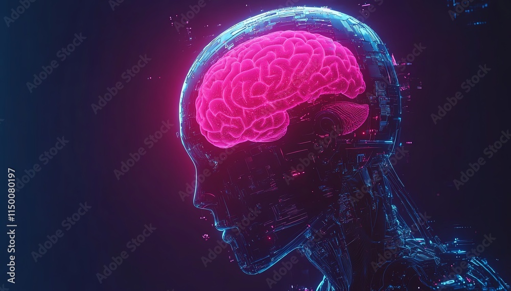 robot with digital brain hologram, representing artificial intelligence ...