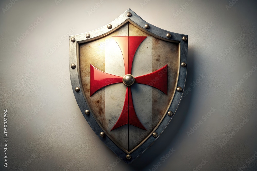 Knights Templar Shield 3D Render, White Background, Medieval History ...