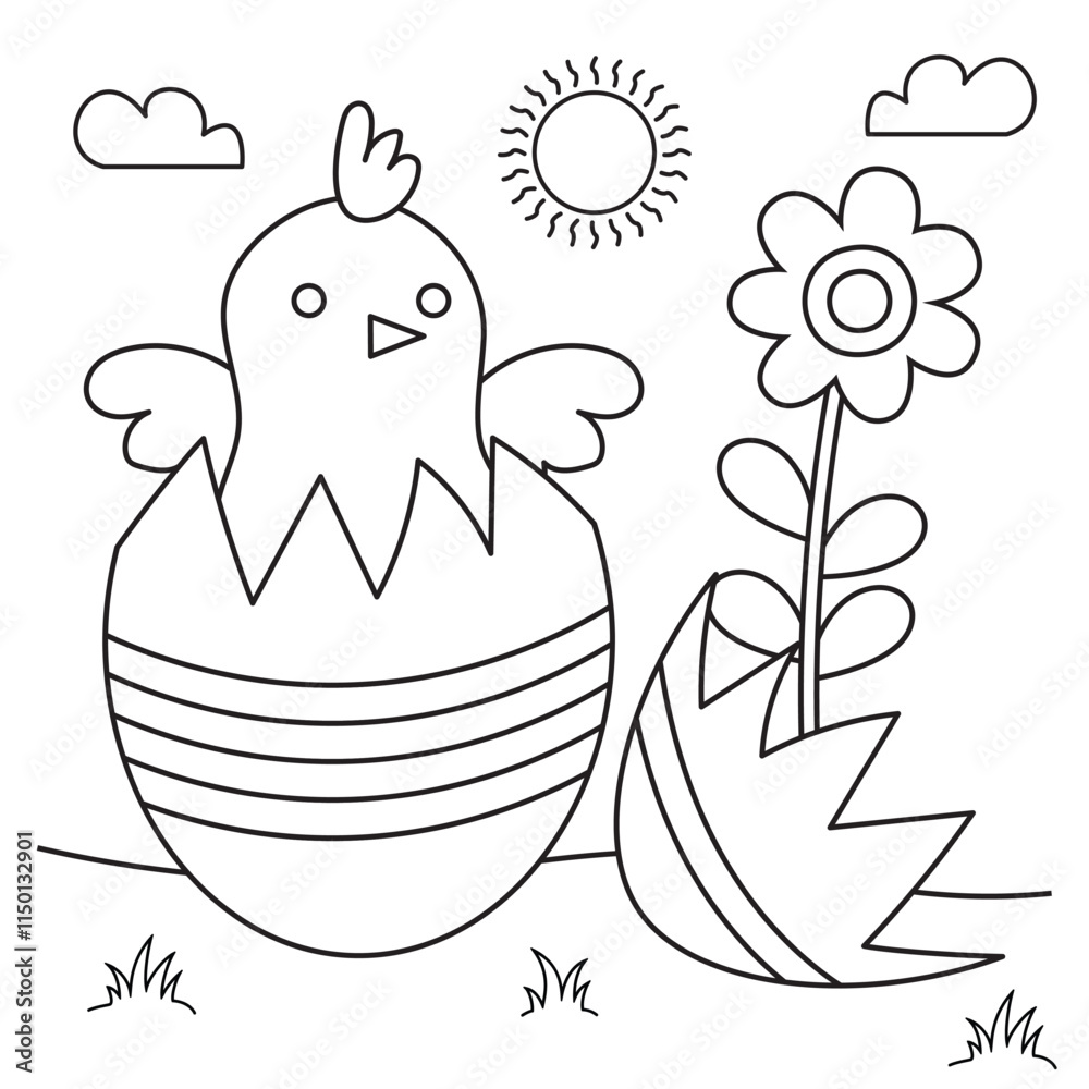 Outline coloring page for kids: Easter spring coloring page. Cute ...