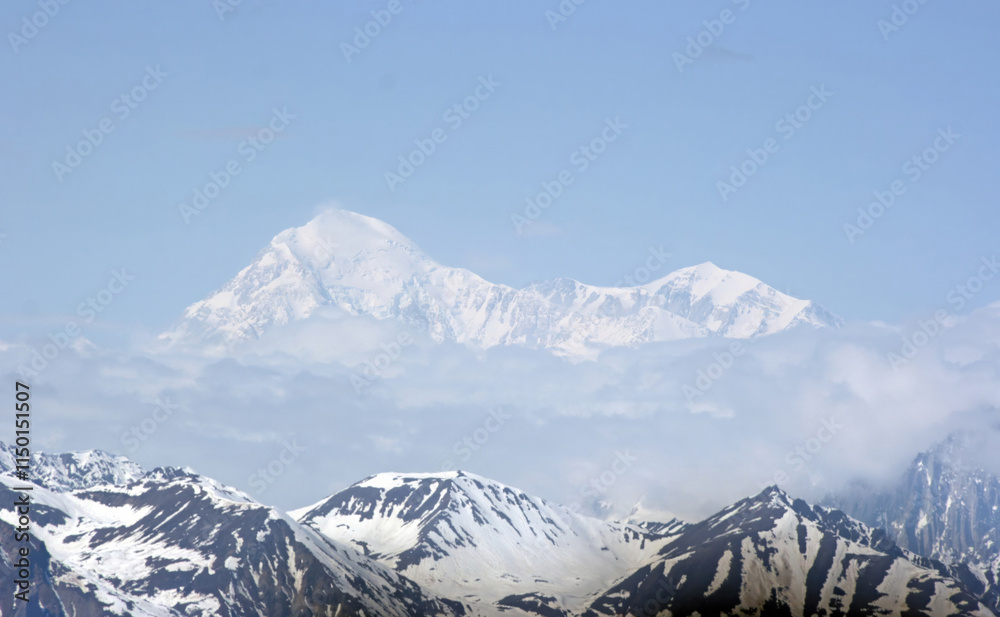 Long distance view of Denali, Denali National Park, Alaska USA Stock ...